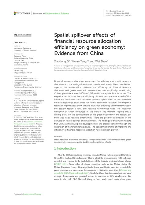 Pdf Spatial Spillover Effects Of Financial Resource Allocation Efficiency On Green Economy