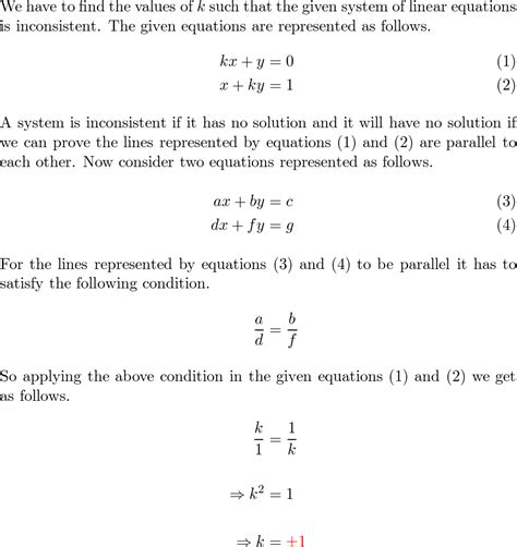 determine the values of k such that the system of linear e quizlet