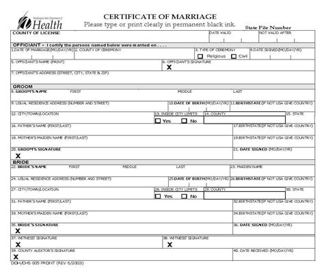 Blank Marriage License Printable