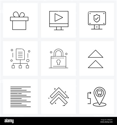 Ui Set Of 9 Basic Line Icons Of Interface Multimedia Computer Lock