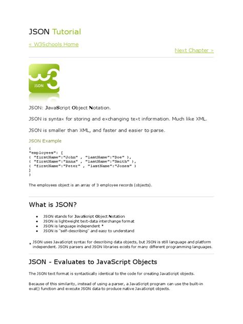 tutorial w3schools home next chapter pdf json java script
