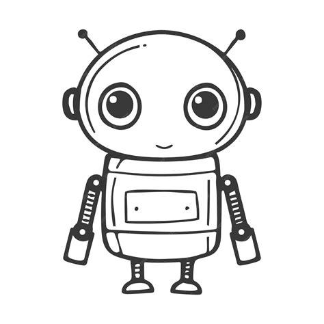 Premium Vector Handdrawn Black And White Illustration Of A Smiling Robot