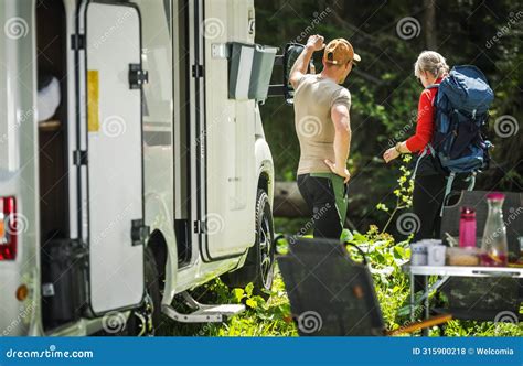 Couple And Their Class C Motor Home Camper Van Stock Photo Image Of Camper Home