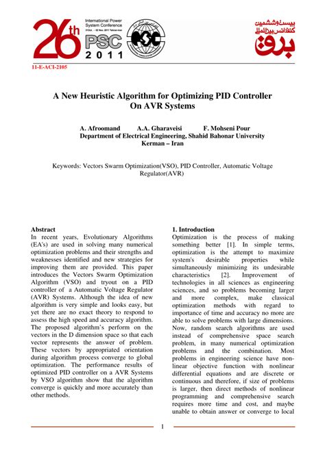Pdf A New Heuristic Algorithm For Optimizing Pid Controller On Avr