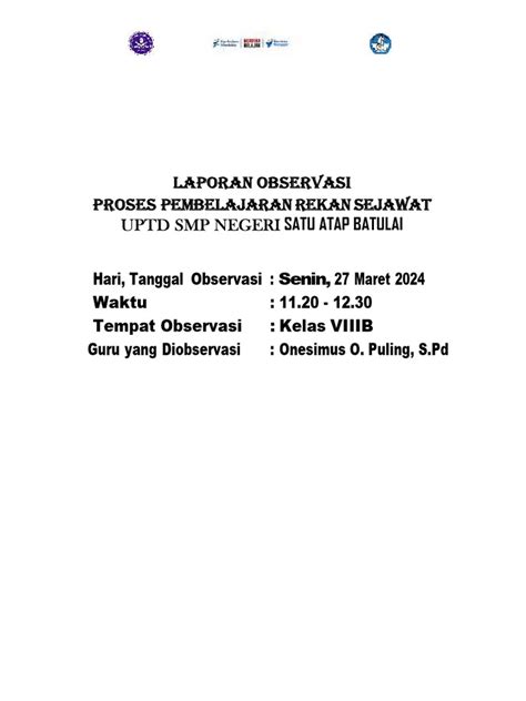 Laporan Observasi Rekan Sejawat Onesimus Puling Pdf