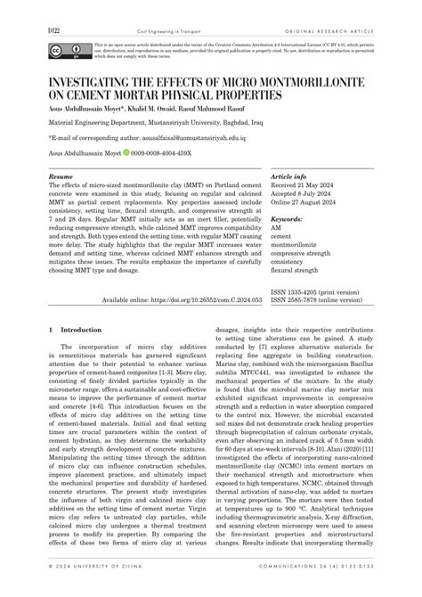 Pdf Investigating The Effects Of Micro Montmorillonite On Cement Mortar Physical Properties