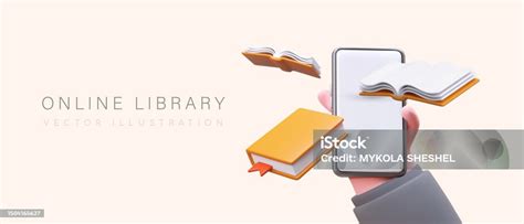 휴대 전화의 전자 책 스마트폰을 들고 있는 3d 남성 날아다니는 책 도서관에 대한 스톡 벡터 아트 및 기타 이미지 도서관 디지털 화면 3차원 형태 Istock