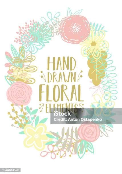 타원형 프레임의 벡터 일러스트 만화 손으로 그린 꽃 요소에서 만든 엽서 초대장의 장식 이미지 및 인터 0명에 대한 스톡 벡터 아트 및 기타 이미지 Istock