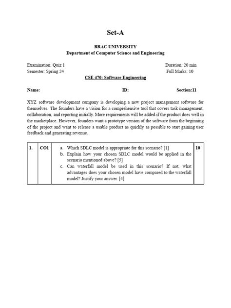 Set A Brac University Department Of Computer Science And Engineering Pdf