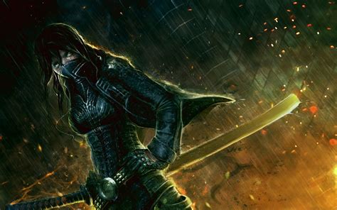 تصویر زمینه دختر جنگجو فانتزی با شمشیر مخصوص دسکتاپ کامپیوتر