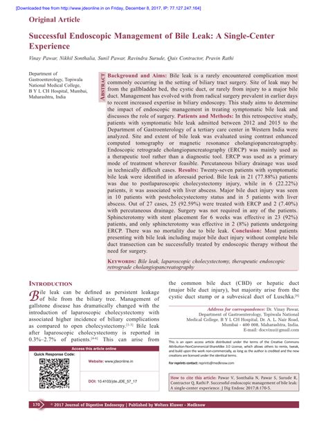 Pdf Successful Endoscopic Management Of Bile Leak A Single Center Experience