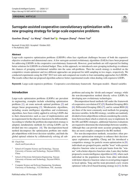 Pdf Surrogate Assisted Cooperative Coevolutionary Optimization With A New Grouping Strategy