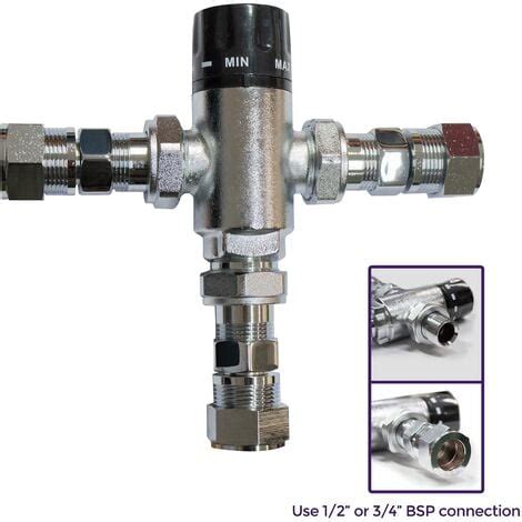 Bathroom Thermostatic Mixing Water Blending Valve 22mm Inline TMV