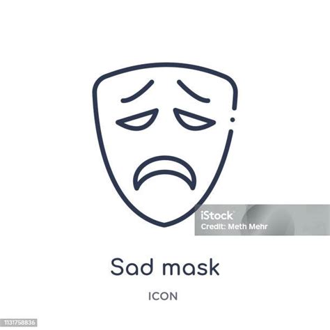 시네마 개요 컬렉션에서 선형 슬픈 마스크 아이콘입니다 얇은 라인 슬픈 마스크 벡터 흰색 배경에 고립입니다 슬픈 마스크 유행 그림 Performing Arts Event에