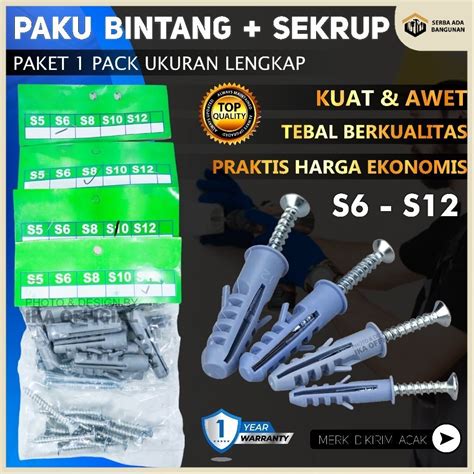 Jual Sab Wallplug Dan Skrup Paku Bintang Berbagai Ukuran Angkur 1