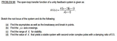 Solved The Open Loop Transfer Function Of A Unity Feedback