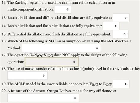 12 The Rayleigh Equation Is Used For Minimum Reflux Calculation In In