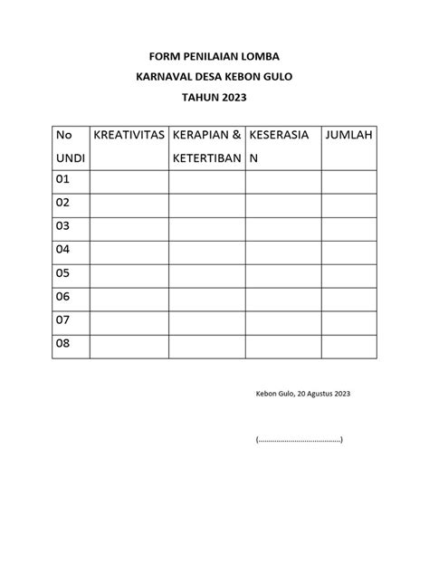Form Penilaian Lomba 2 Pdf