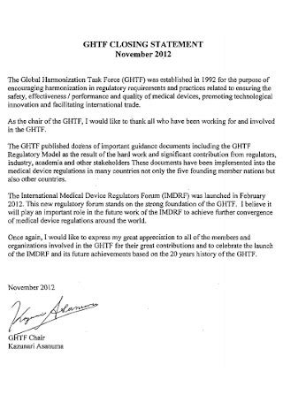 FREE Closing Statement Samples To Download