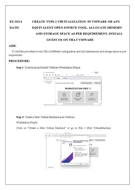 Exp 1 2 Virtualization Ex 1 Create Type 2 Virtualization In Vmware Or Any Date Equivalent