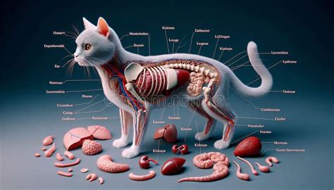 Cat Anatomy Illustration With Organ Labels Stock Illustration