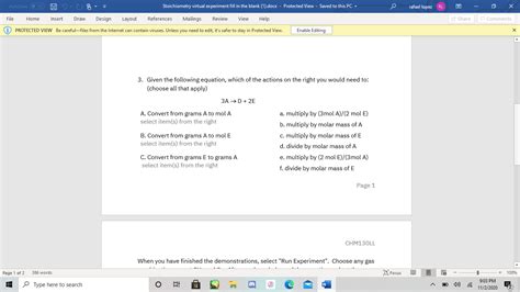 Solved Autosave H Stoichiometry Virtual Experiment Fill In