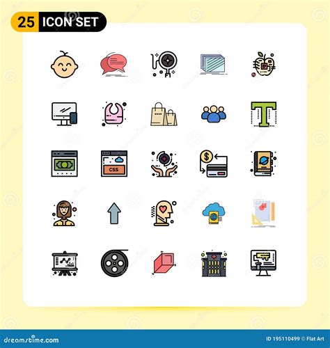 Mobile Interface Filled Line Flat Color Set Of 25 Pictograms Of Artificial Textures Tracking