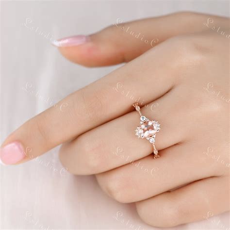 Cushion Cut Morganite Engagement Ring Rose Gold Pink Morganite Etsy