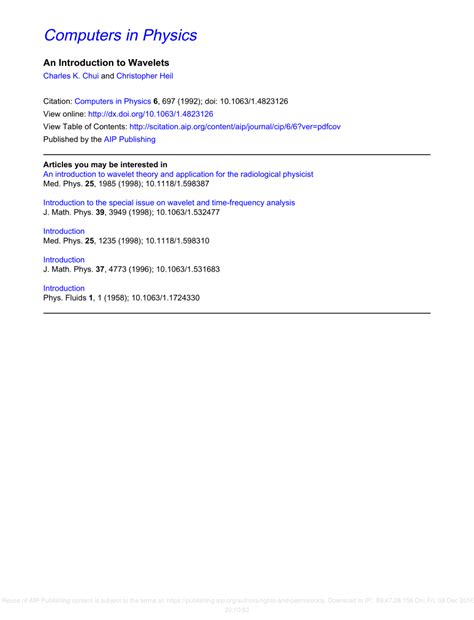 Pdf An Introduction To Wavelets