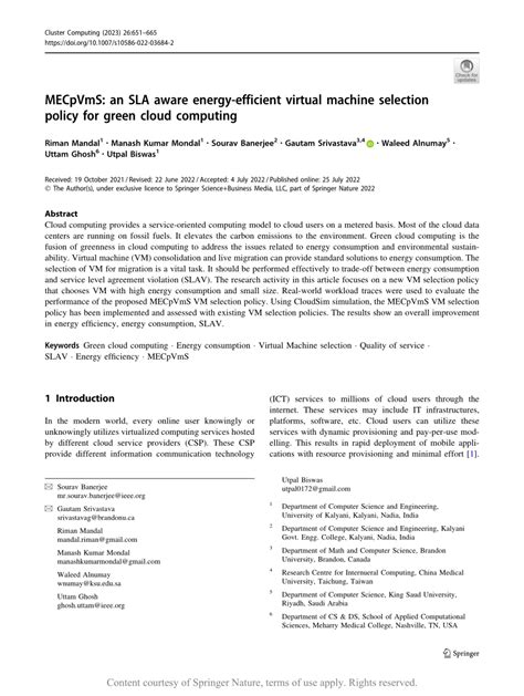 Mecpvms An Sla Aware Energy Efficient Virtual Machine Selection Policy For Green Cloud