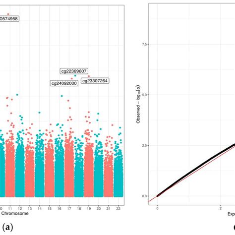 Manhattan Plot A And Q Q Plot B For The Epigenome Wide Association Manhattan Plot A And Q Q Plot B For The Epigenome Wide Association