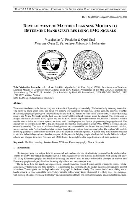 Pdf Development Of Machine Learning Models To Determine Hand Gestures