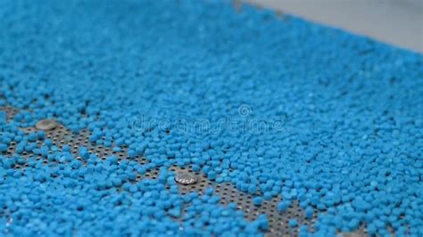 Blue Recycled Plastic Granules On Shale Shaker Conveyor Belt Close Up Stock Footage Video Of