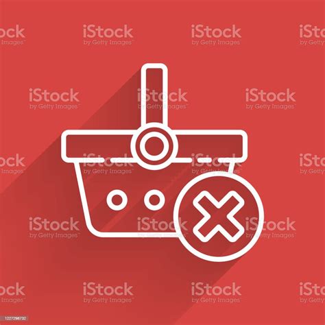 흰색 선 긴 그림자로 격리 된 쇼핑 바구니 아이콘을 제거합니다 온라인 구매 개념입니다 배달 서비스 슈퍼마켓 바구니와 X 마크 벡터 일러스트레이션 개념에 대한 스톡 벡터 아트