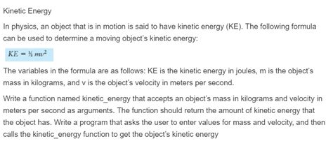 Solved Kinetic Energy In Physics An Object That Is In