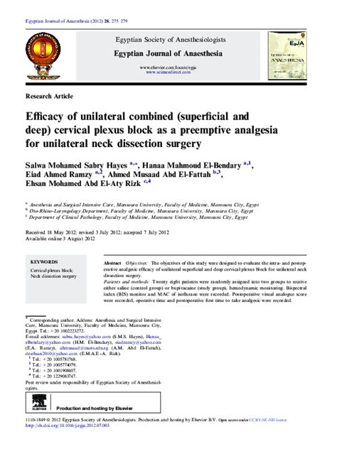 Pdf Efficacy Of Unilateral Combined Superficial And Deep Cervical Plexus Block As A