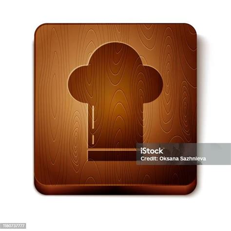 갈색 요리사 모자 아이콘 흰색 배경에 격리 요리 기호입니다 모자를 요리합니다 나무 사각형 버튼입니다 벡터 일러스트레이션 교통 위반 티켓에 대한 스톡 벡터 아트 및 기타