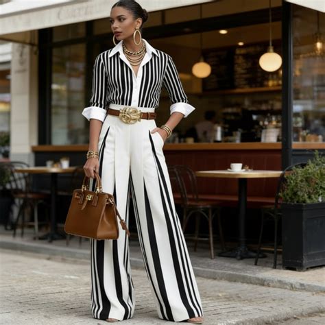 📢📢50 Off ⏰womens Striped Shirt And Wide Leg Pants 2 Piece Set Teepors