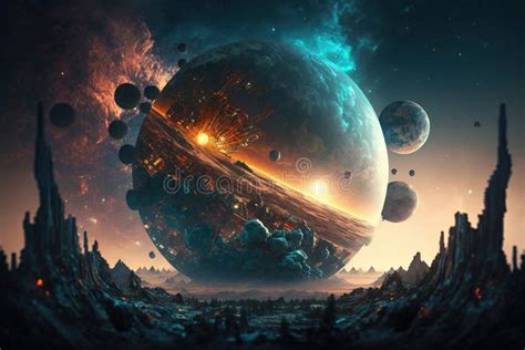 Illustration Of Creative Manipulation Of Futuristic Satellite Stock Illustration Illustration