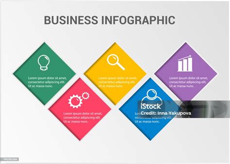 화려한 사각형 다섯 단계 인포 그래픽 벡터 차트 다이어그램 단계 옵션 부품 정사각형 요소와 프로세스와 그래프 워크플로 레이아웃