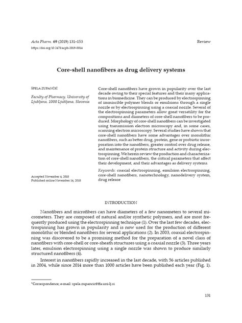 Core Shell Nanofibers As Drug Delivery Systems 476uqmg1bw Pdf