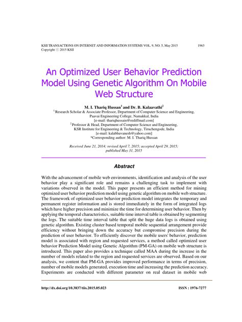 Pdf An Optimized User Behavior Prediction Model Using Genetic Algorithm On Mobile Web Structure