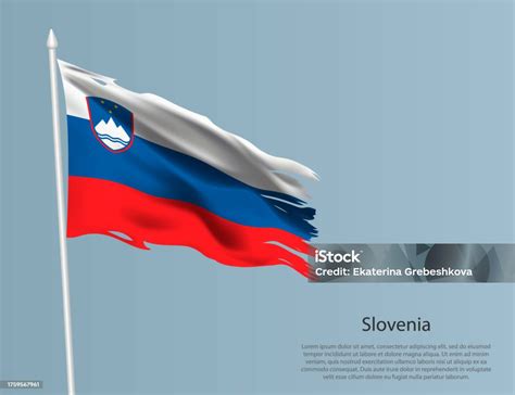 슬로베니아의 누더기 국기입니다 파란색 배경에 물결 모양의 찢어진 천 3차원 형태에 대한 스톡 벡터 아트 및 기타 이미지 3차원 형태 개체 그룹 국가 관광명소 Istock