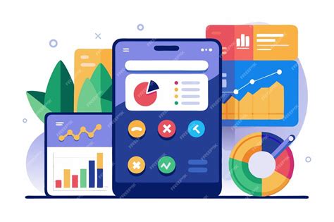 A Bright Workspace Showcases Customizable App Data With Colorful Graphs Charts And Plant Decor