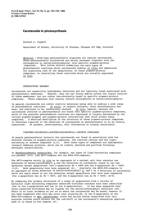 Pdf Carotenoids In Photosynthesis