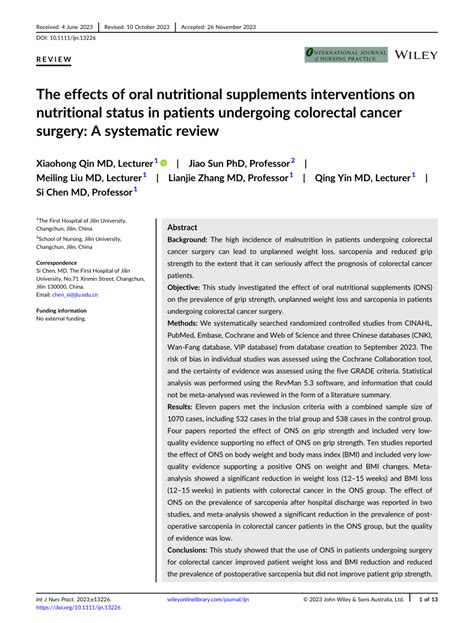 The Effects Of Oral Nutritional Supplements Interventions On Nutritional Status In Patients