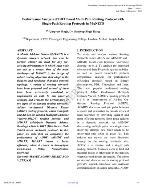 pdf performance analysis of dht based multi path routing protocol