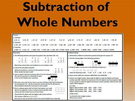 Addition Subtraction Multiplication And Division With Whole Numbers