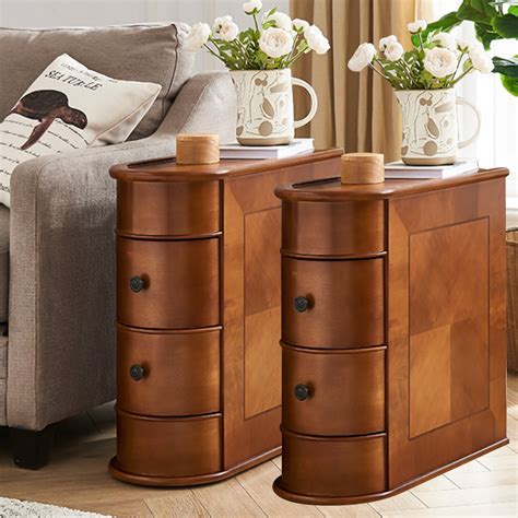 Tribesigns Solid End Table Set Of 2 Two Drawer Narrow Side Table