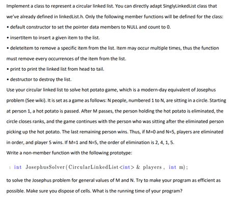 Solved Implement A Class To Represent A Circular Linked